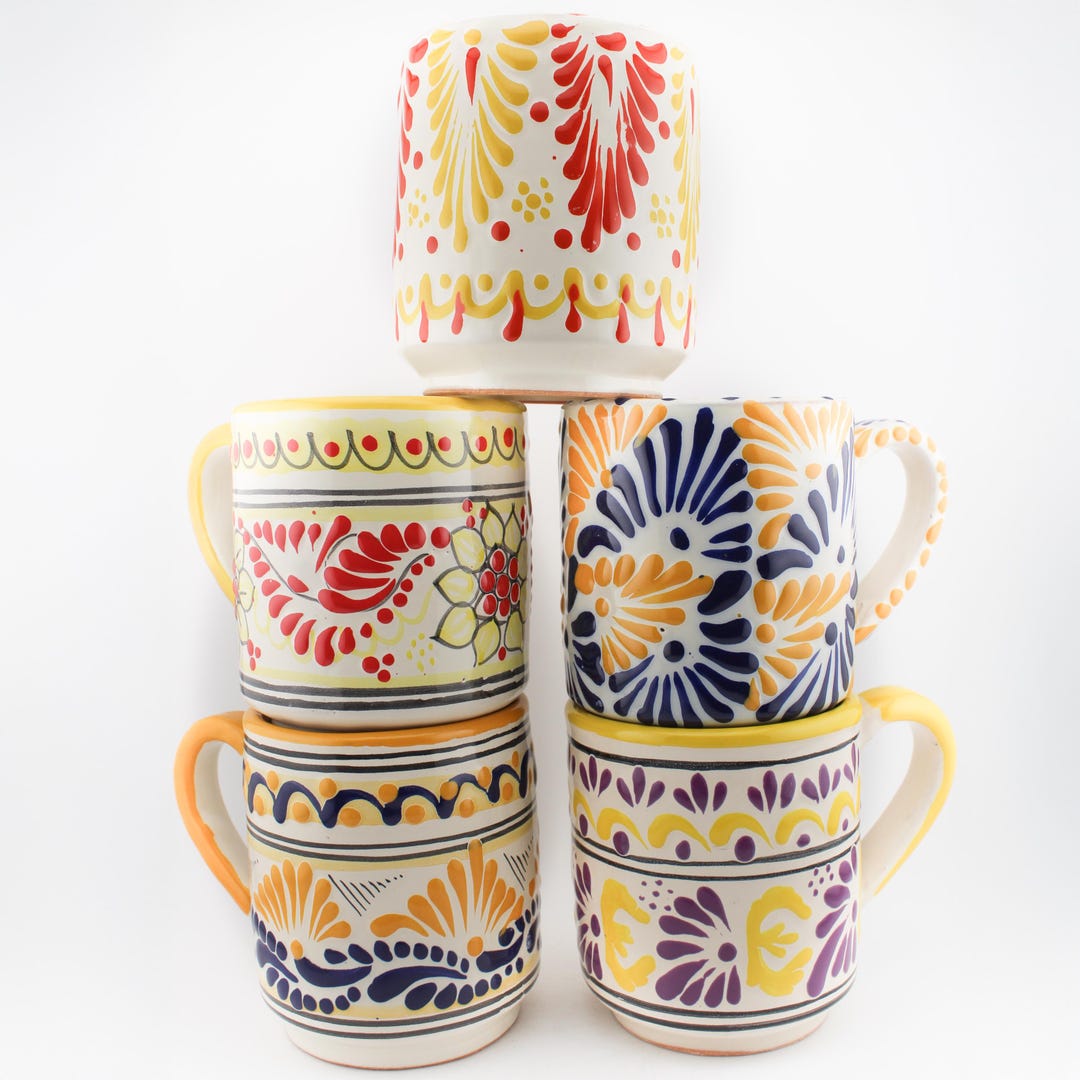 Modern Talavera Yellow Mugs, Puebla Talavera, Handmade Clay Cups ...