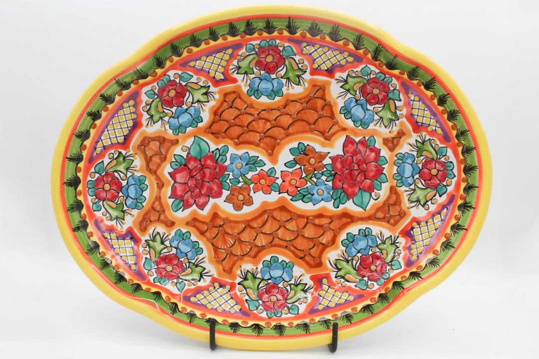 Elegant Oval Talavera Platter, Handmade Ceramic Mexican Art, Ceramic ...