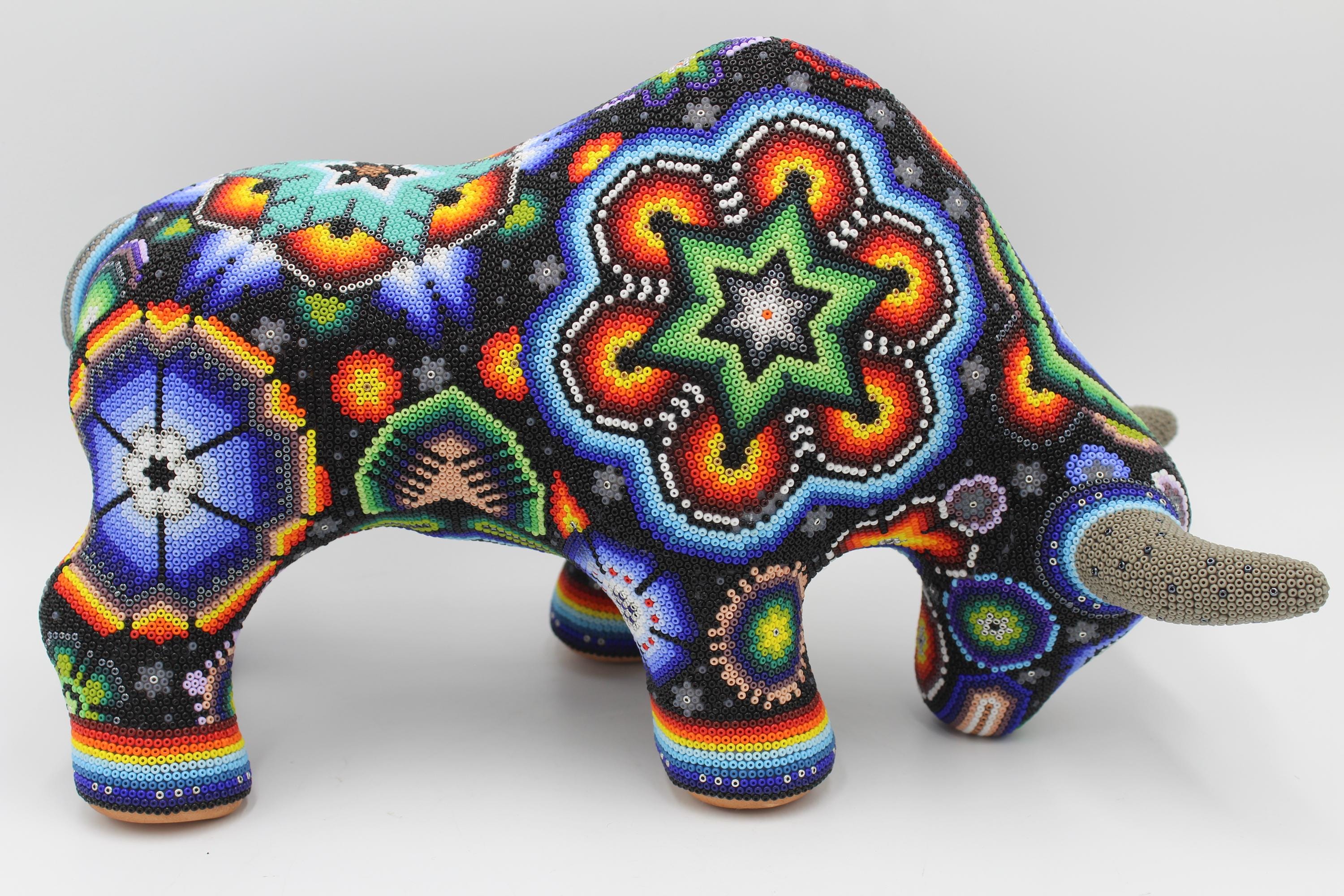 Handmade Huichol Charging Astral Bull Masterpiece, Traditional Jalisco ...