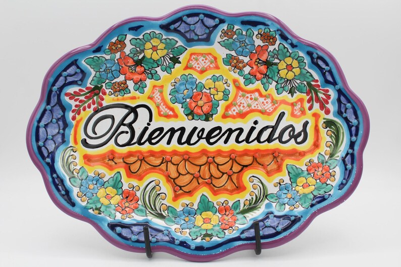 Talavera Bienvenidos House Signs, Weather Resistant, Floral Design ...