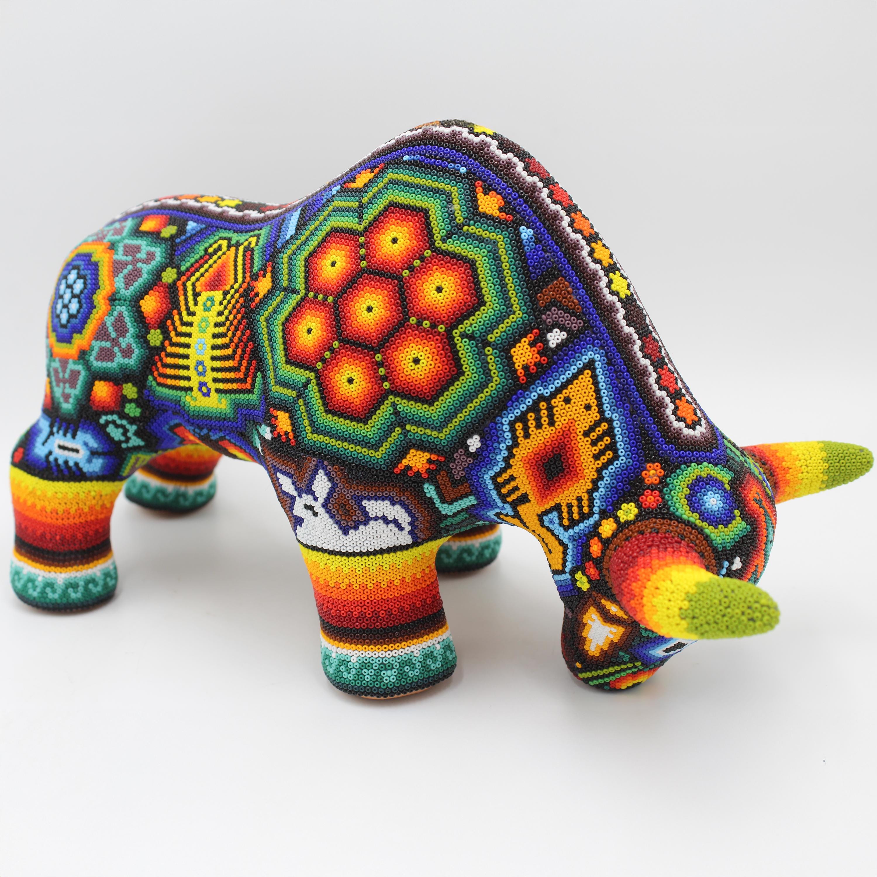 Handmade Huichol Charging Bull Masterpiece, Traditional Jalisco Mexico ...