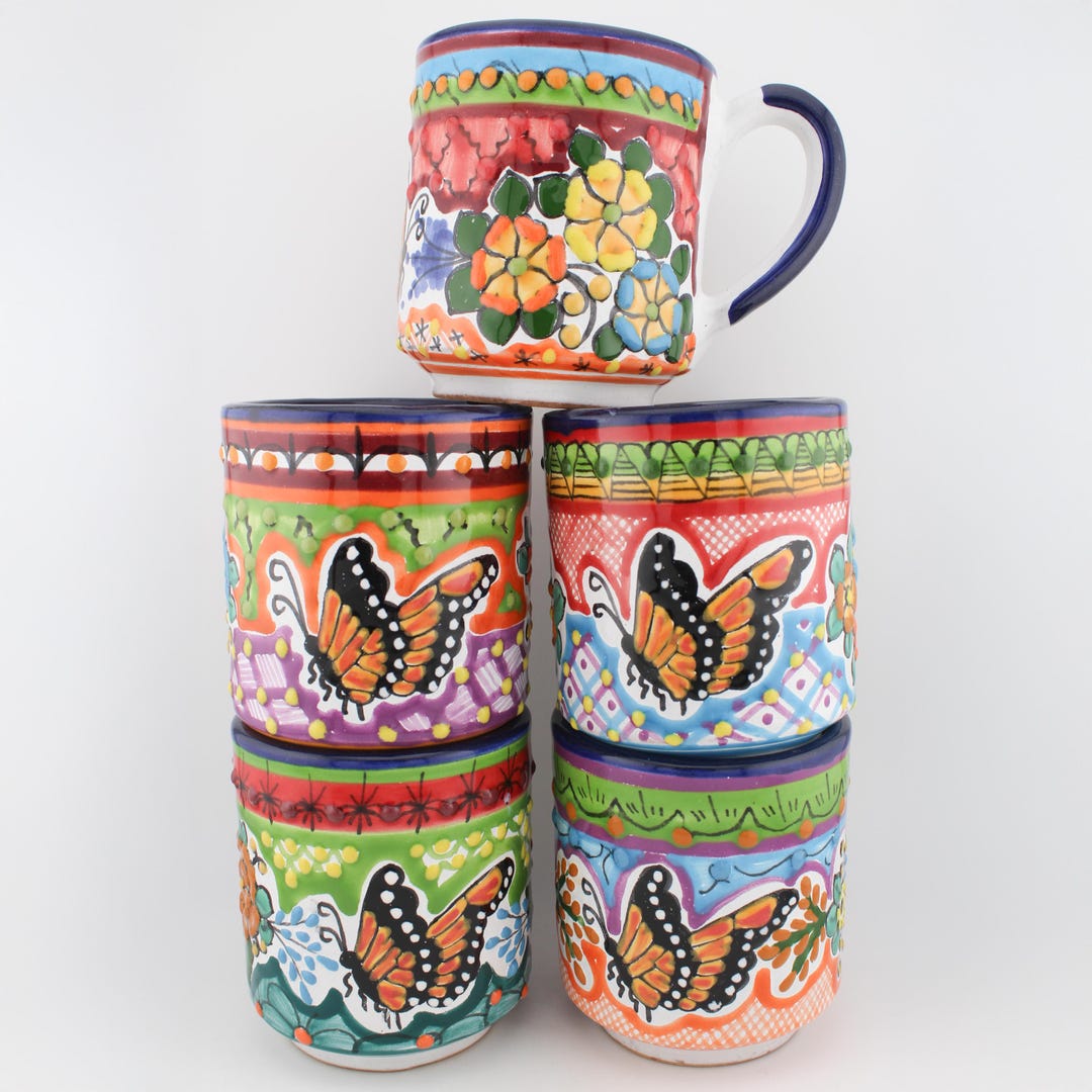 Beautiful Mexican Talavera Monarch Butterfly Mugs 14oz, Puebla Mexico ...
