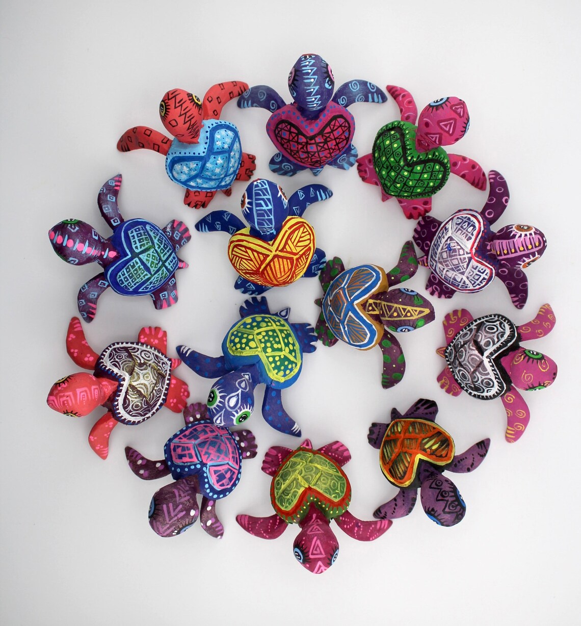 Set of 3 Mini Turtle Alebrijes, Handmade Multicolor Spirit Guides ...