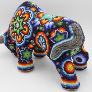 Handmade Huichol Charging Astral Bull Masterpiece, Traditional Jalisco ...