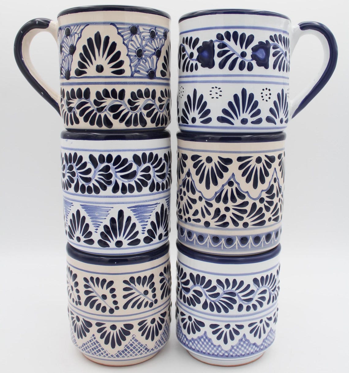 Modern Talavera Blue 14oz Mugs, Puebla Talavera, Handmade Clay Cups ...