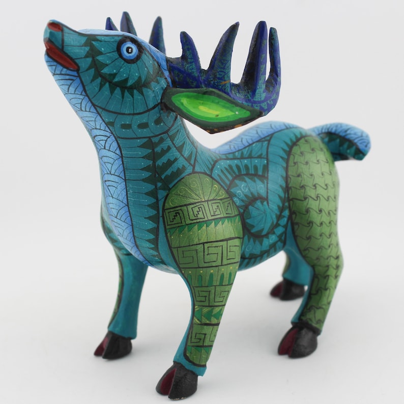 Aqua Gray Attentive Deer Alebrije, Handcarved Spirit Animal ...