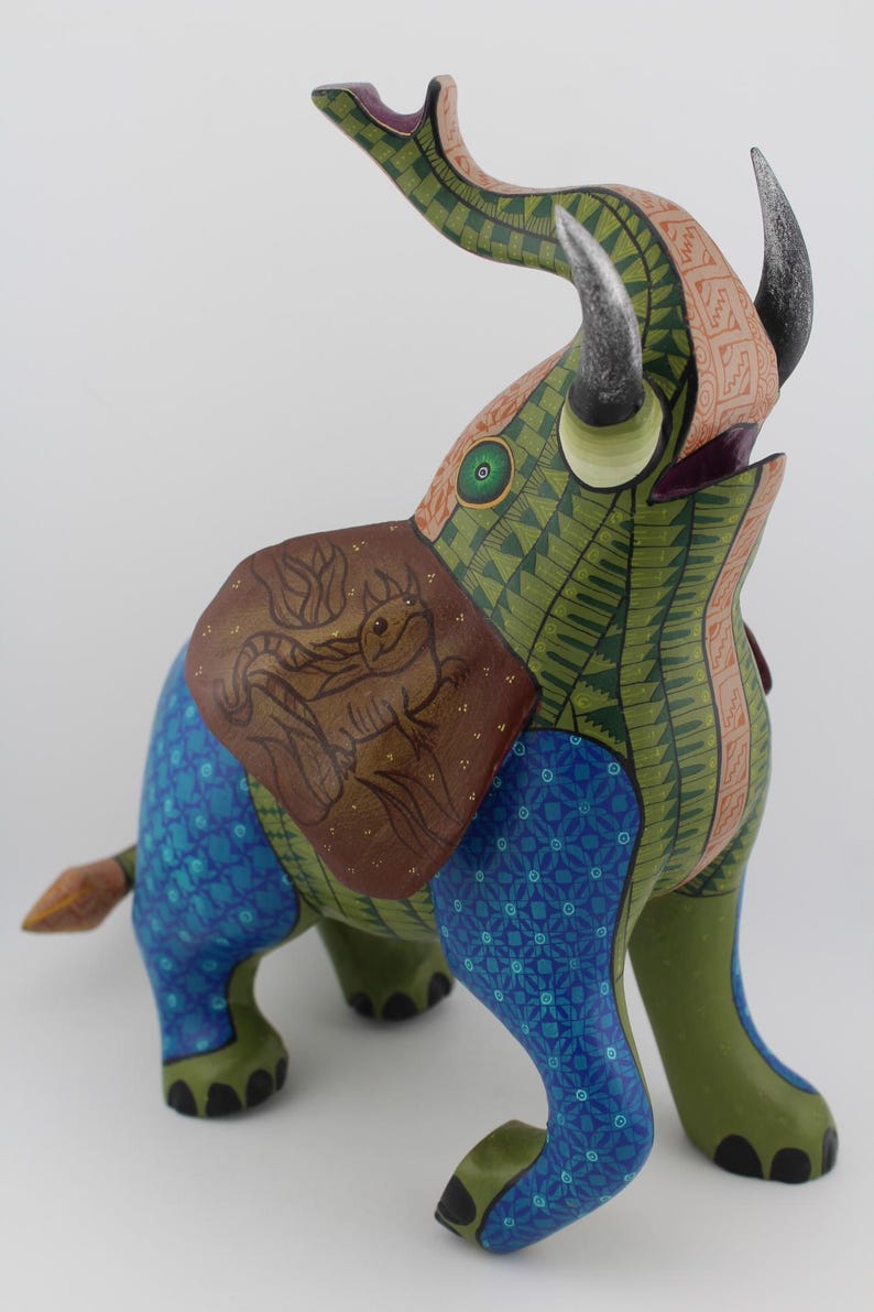 Elephant Alebrije Masterpiece, Handmade Wooden Earth Colors Axolotl and ...