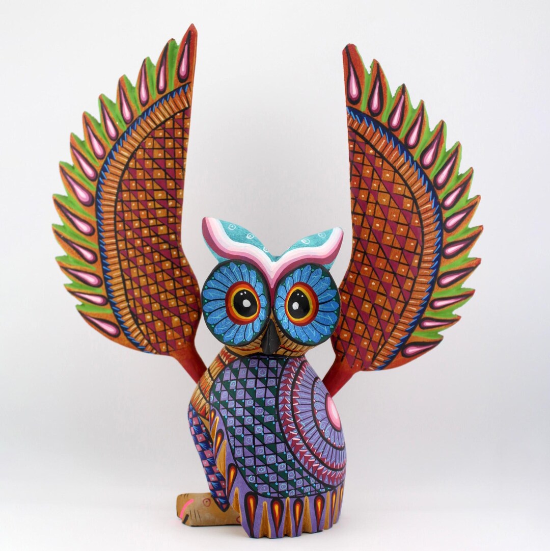 Handmade Mesmerizing Wings Purple Owl Wooden Alebrije Figure ...