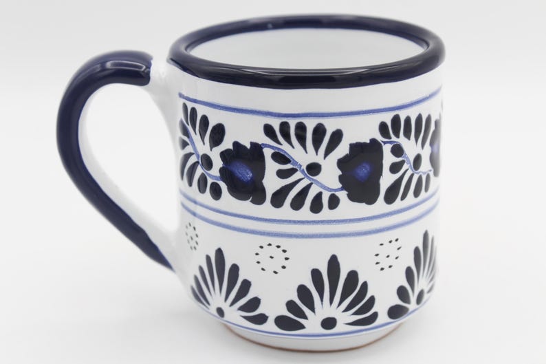 Modern Talavera Blue 14oz Mugs, Puebla Talavera, Handmade Clay Cups ...