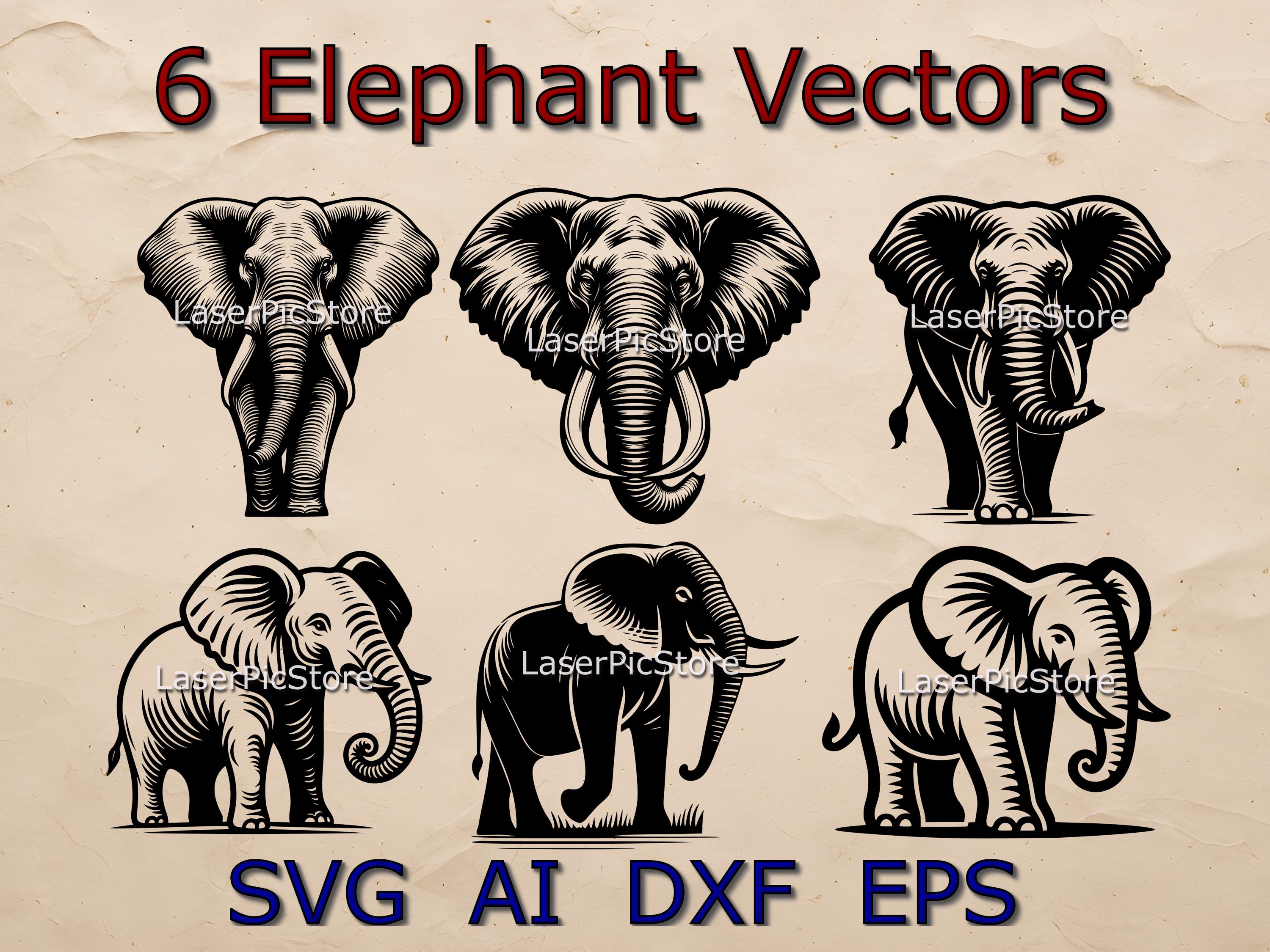 6 Elephant Vector Files - SVG AI DXF Eps - Basic Lines Svg Files ...