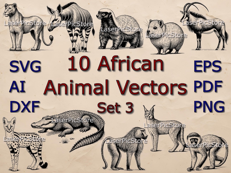 African Animal Vector Files SVG AI DXF and More 10 Animals Set 3 - Etsy