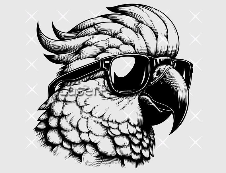 Detailed Vector of a Cockatoo With Sunglasses - SVG AI DXF and More ...
