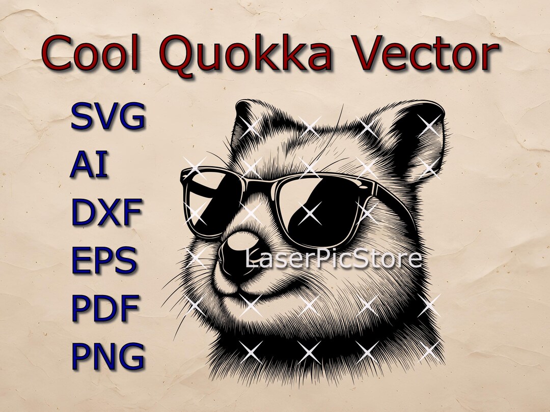 Detailed Vector of a Cool Quokka With Sunglasses - SVG AI DXF + More ...