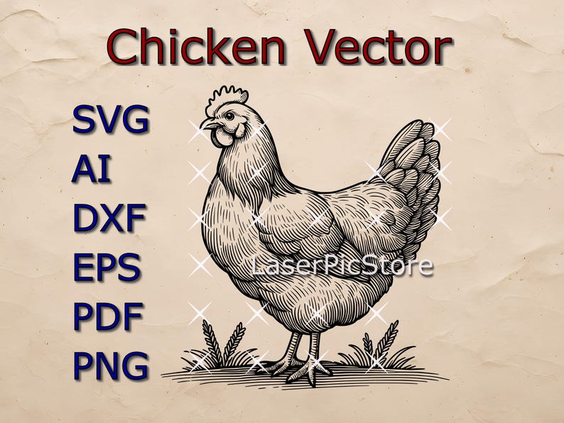 Chicken Vector File - SVG AI DXF - Farm Animal Svg - Hen Engraving ...