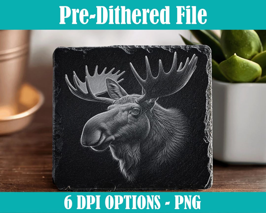 Moose Head Pre-dithered Laser Image for Black Slate - Fully Prepared ...