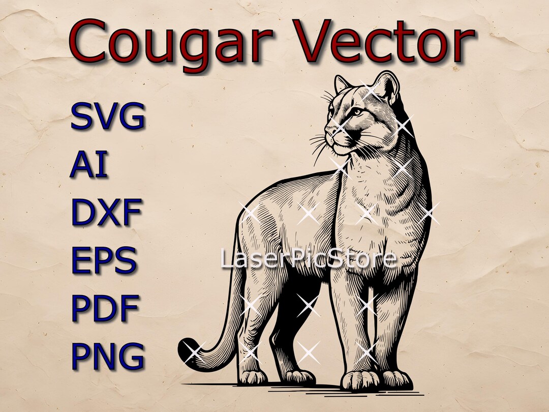 Cougar Vector File - SVG AI DXF - American Animal Svg - Mountain Lion ...