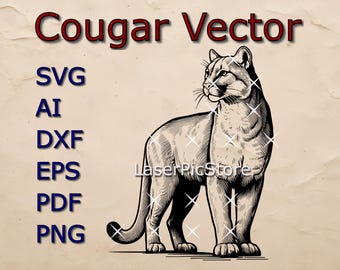 Cougar Vector File - SVG AI DXF - American Animal Svg - Mountain Lion ...