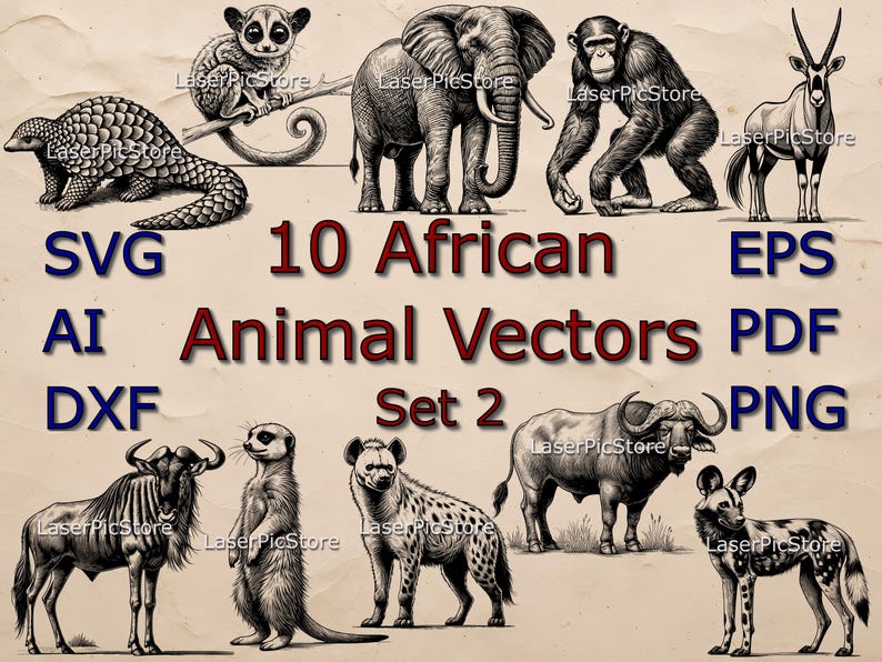 African Animal Vector Files - SVG AI DXF and More - 10 Animals - Set 2 ...