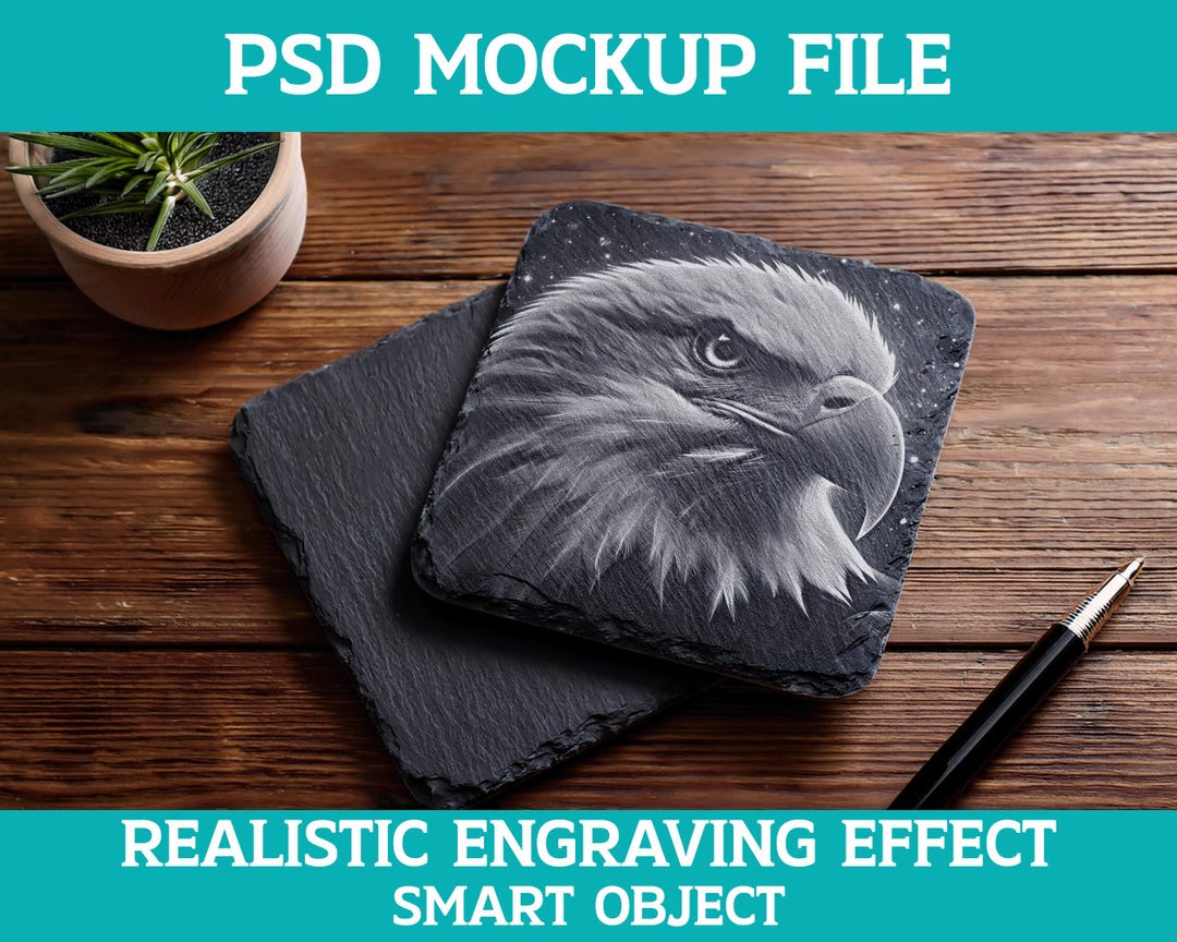 Slate Coaster Engraving Mockup - Realistic Laser Etching PSD Smart ...