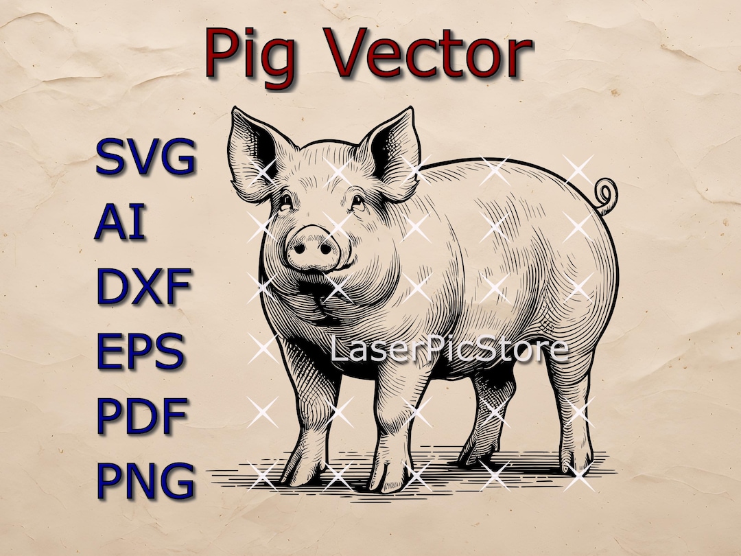 Pig Vector File - SVG AI DXF - Farm Animal Svg - Pig Engraving - Etsy