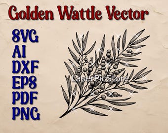 Golden Wattle Vector File - SVG AI DXF - Australian Wattle Svg - Native ...
