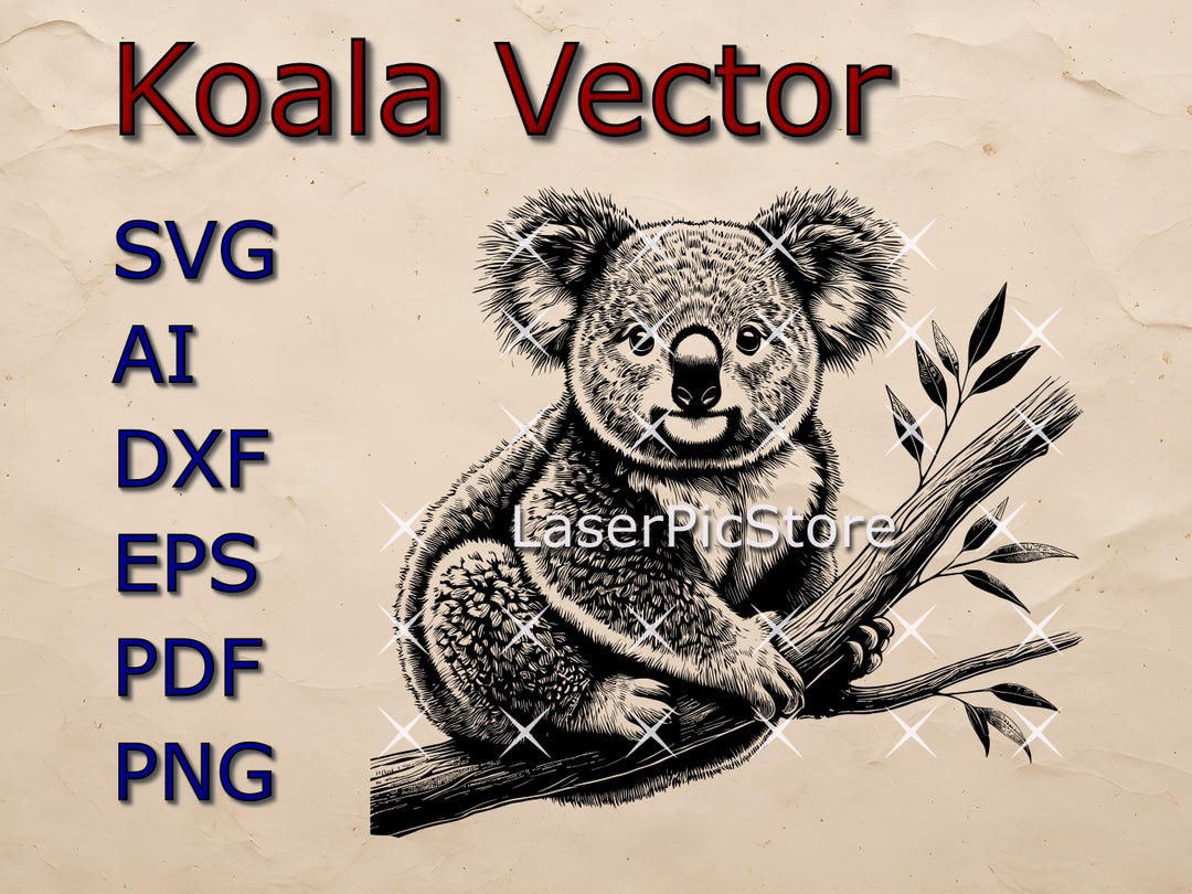 Koala Vector File - SVG AI DXF - Australian Animal Svg - Koala Laser ...