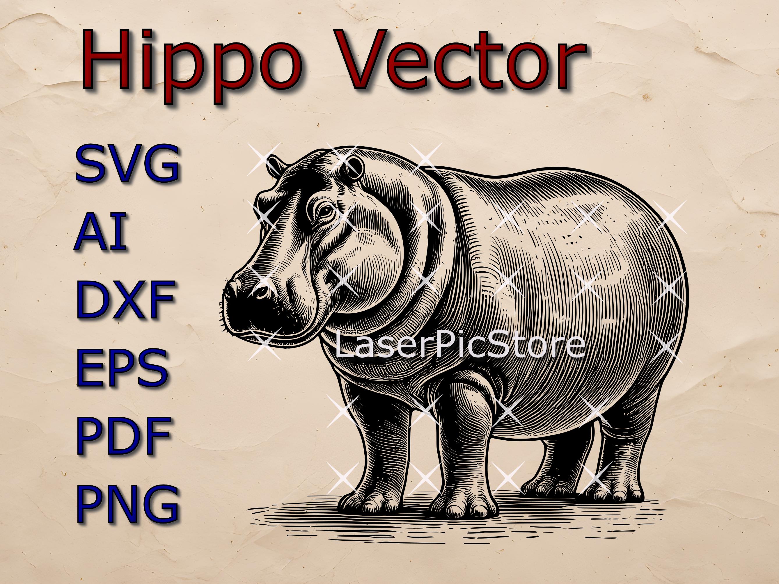 Hippo Vector File - SVG AI DXF - African Animal Svg - Hippopotamus ...