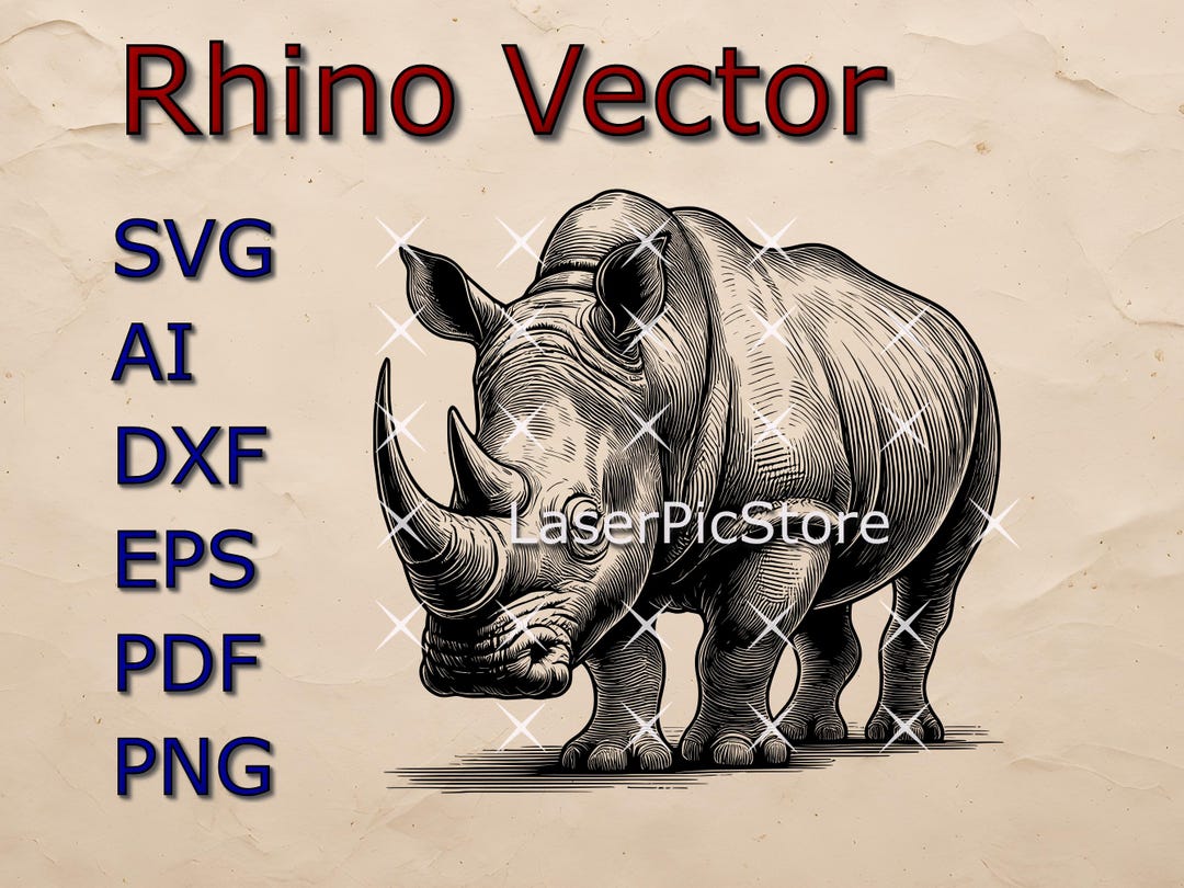 Rhino Vector File - SVG AI DXF - African Animal Svg - Rhinoceros Laser ...