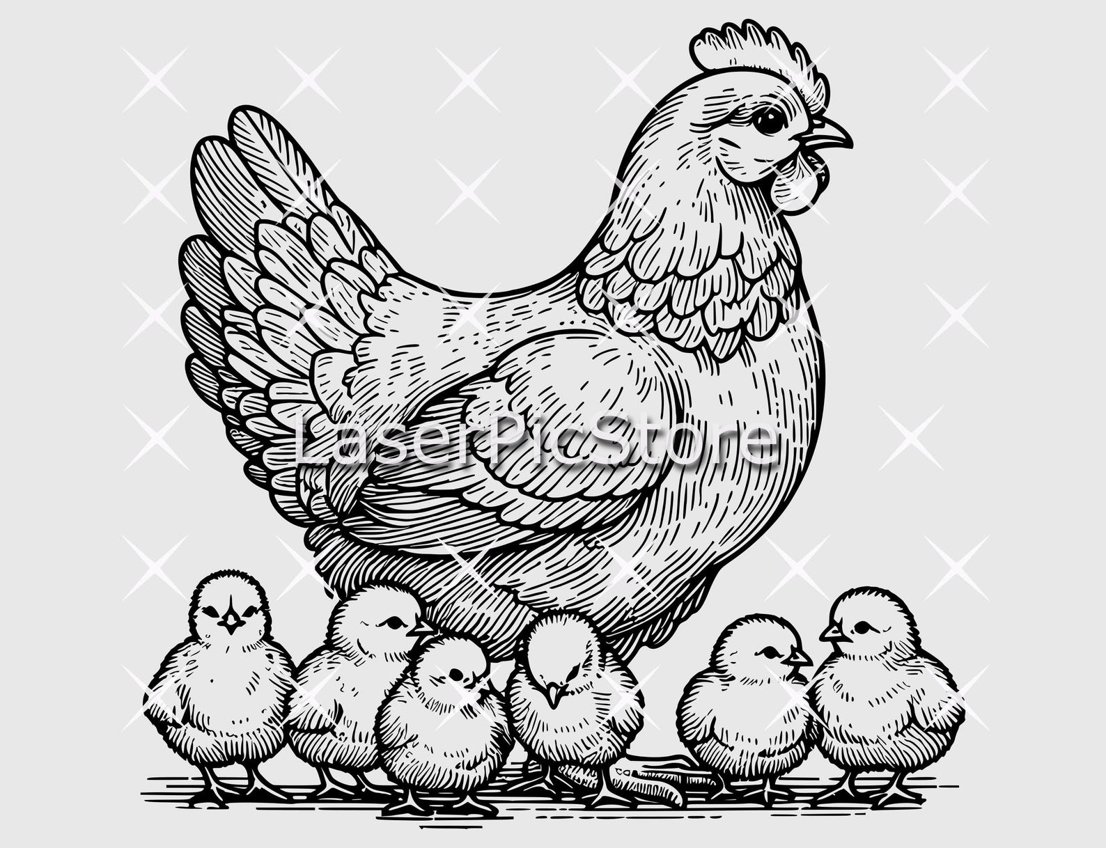 Hen and Chicks Vector File - SVG AI DXF - Farm Animal Svg - Chicken ...