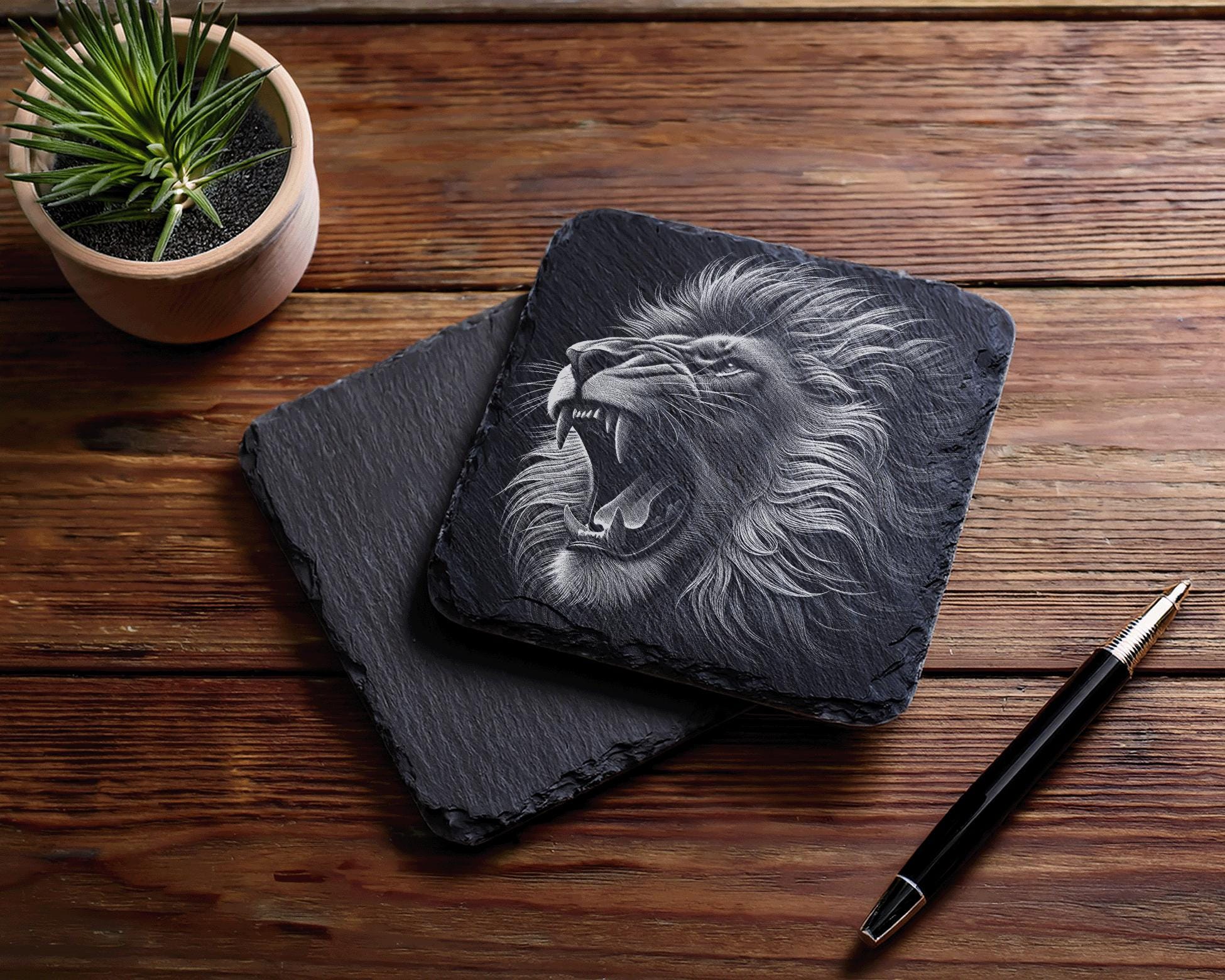 Roaring Lion Head Pre-dithered Laser Image for Black Slate - Fully ...