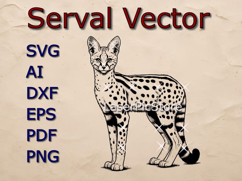 Serval Vector File - SVG AI DXF - African Animal Svg - Wild Cat Laser ...