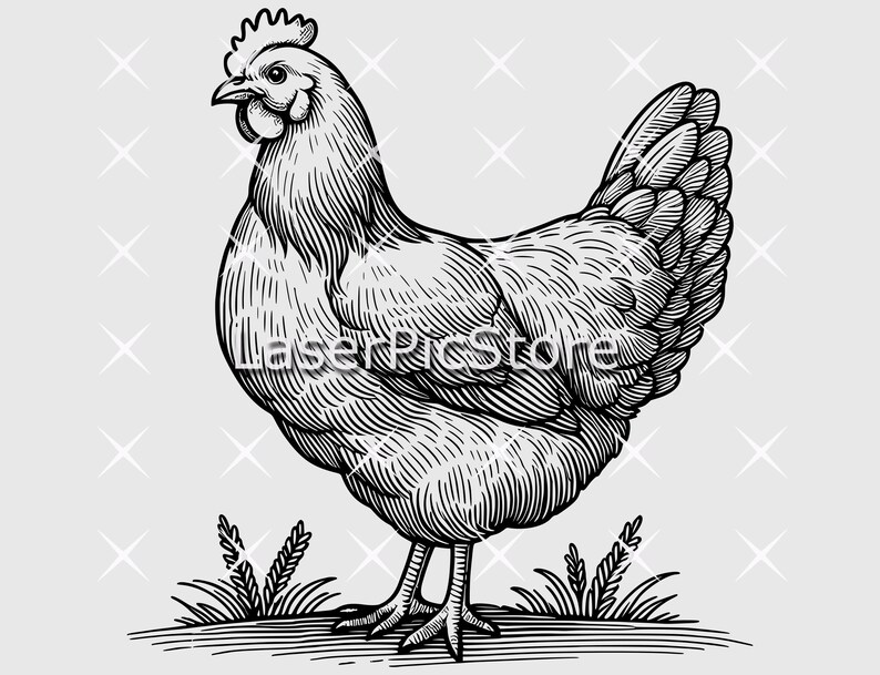 Chicken Vector File - SVG AI DXF - Farm Animal Svg - Hen Engraving ...