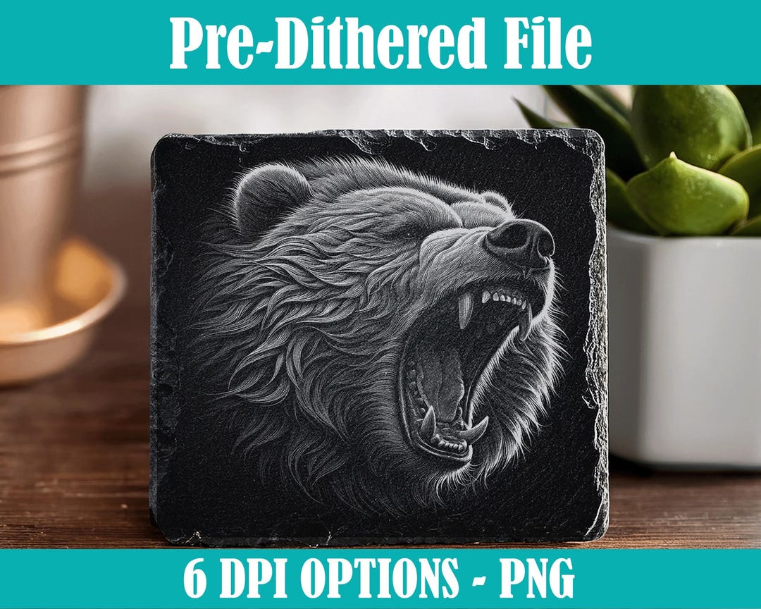 Roaring Grizzly Head Pre-dithered Laser Image for Black Slate - Fully ...