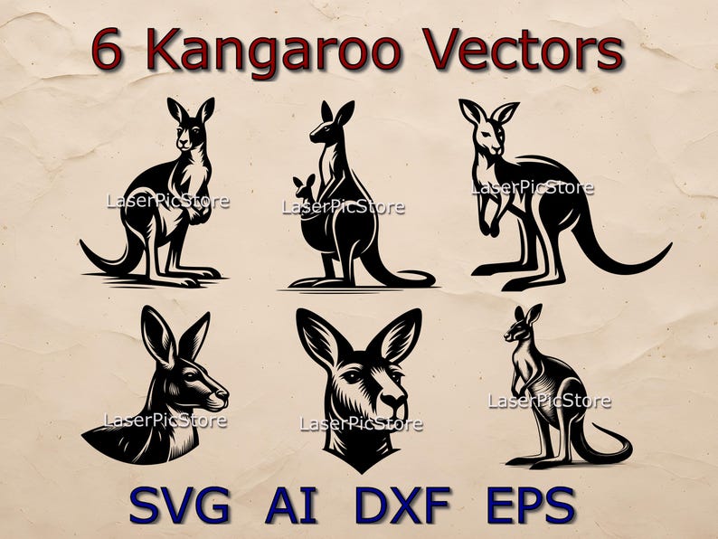 6 Kangaroo Vector Files - SVG AI DXF Eps - Basic Lines Svg Files ...