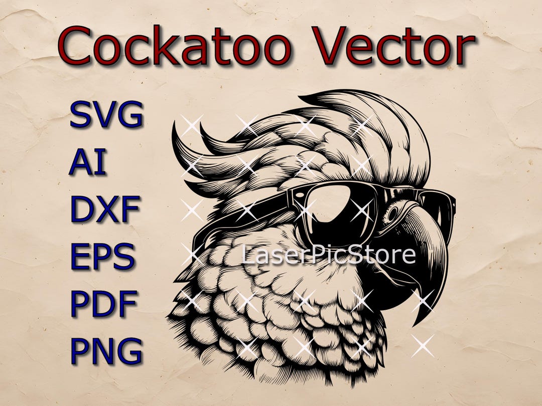 Detailed Vector of a Cockatoo With Sunglasses - SVG AI DXF and More ...