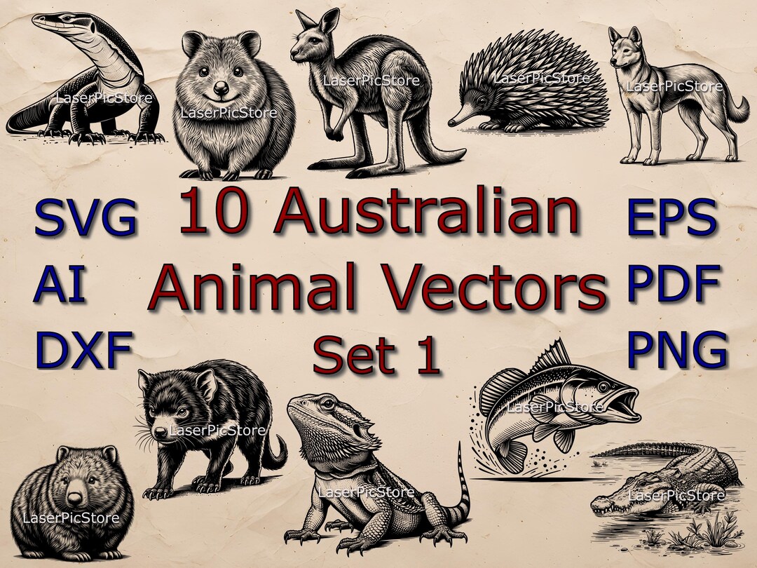 Australian Animal Vector Files - SVG AI DXF and More - 10 Animals - Set ...