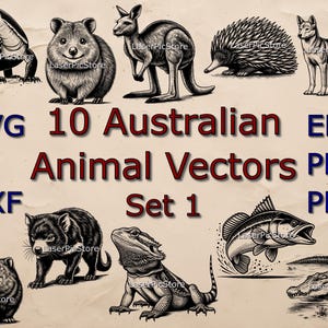 Australian Animal Vector Files - SVG AI DXF and More - 10 Animals - Set ...