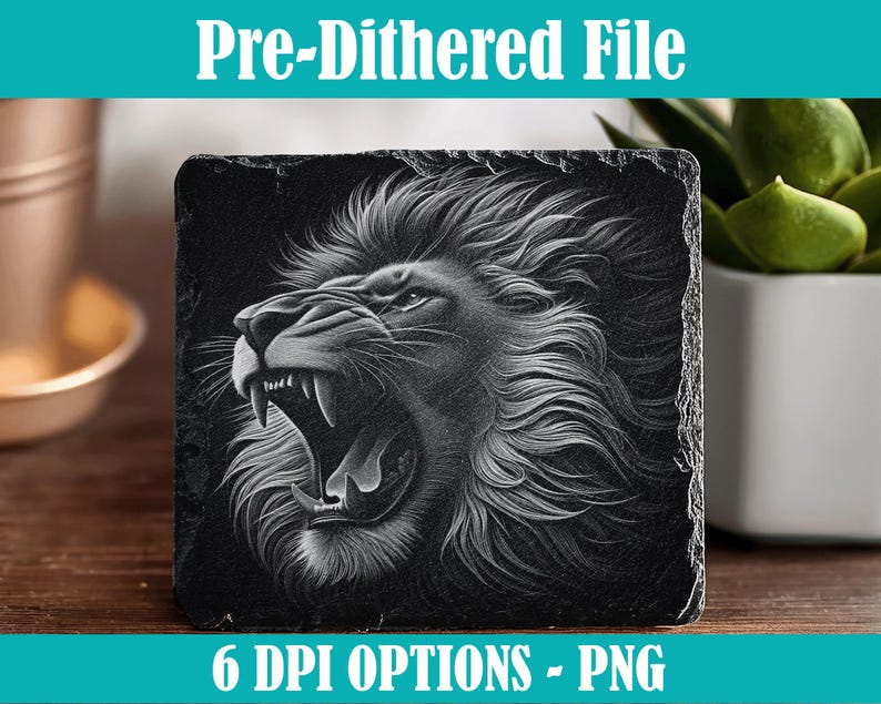 Roaring Lion Head Pre-dithered Laser Image for Black Slate - Fully ...