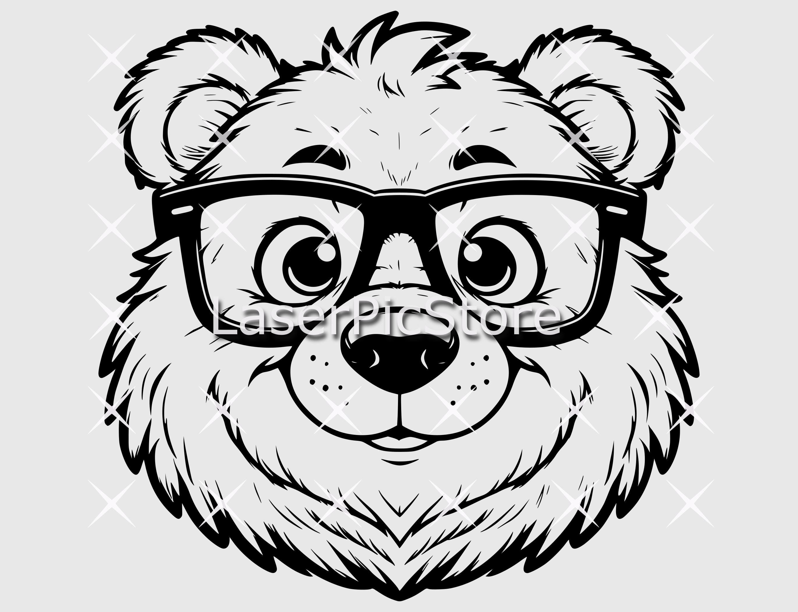 Cute Bear With Glasses Vector File - SVG AI DXF - Cute Cartoon Animal ...