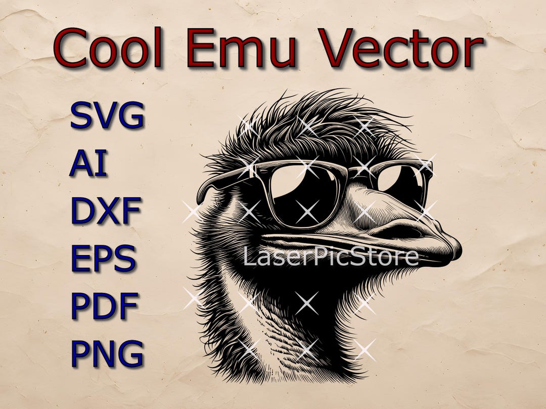 Detailed Vector of an Emu With Sunglasses - SVG AI DXF and More - Funny ...