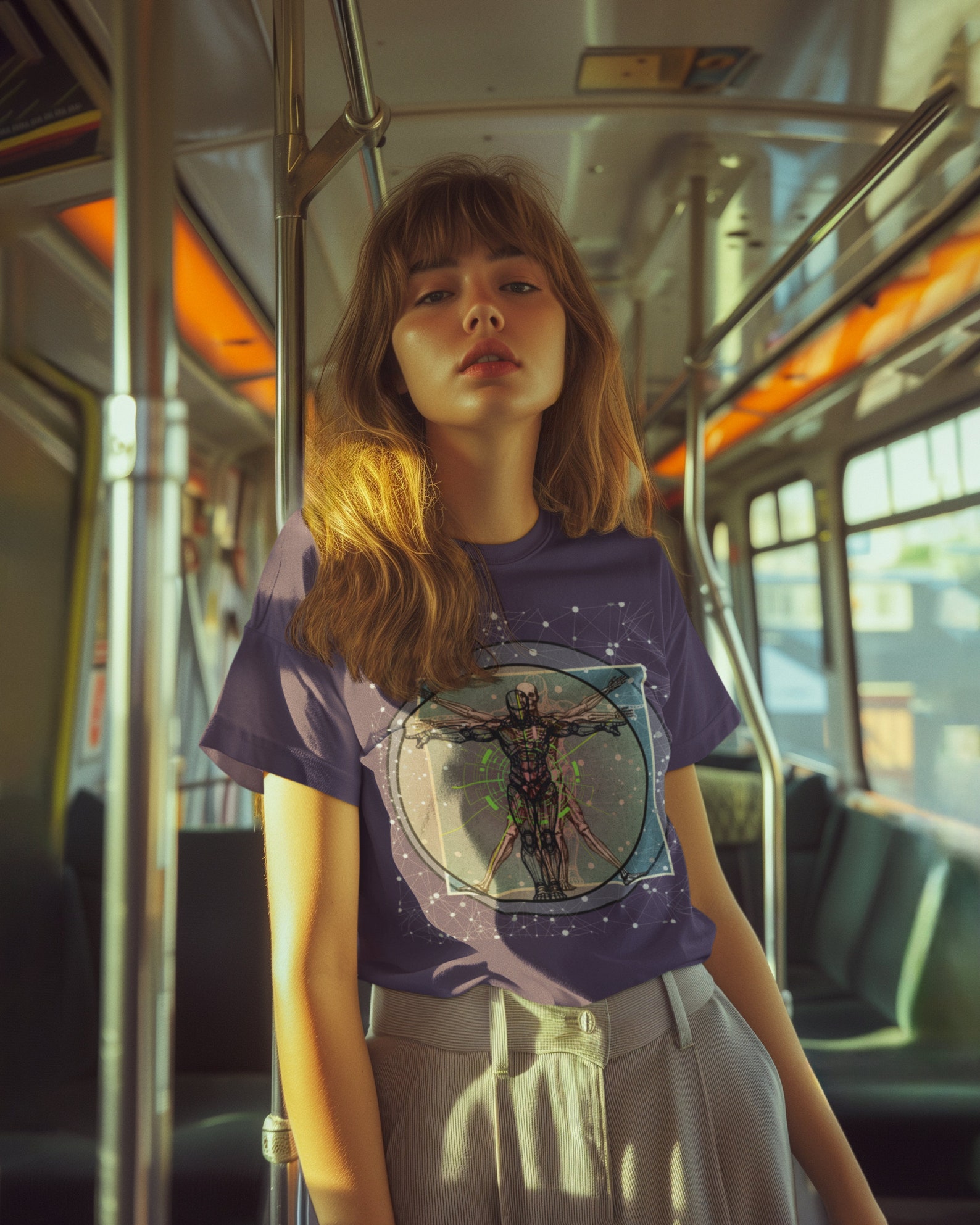 Futuristic Vitruvian Man T-shirt Cyberpunk Graphic Tee Human Robot ...