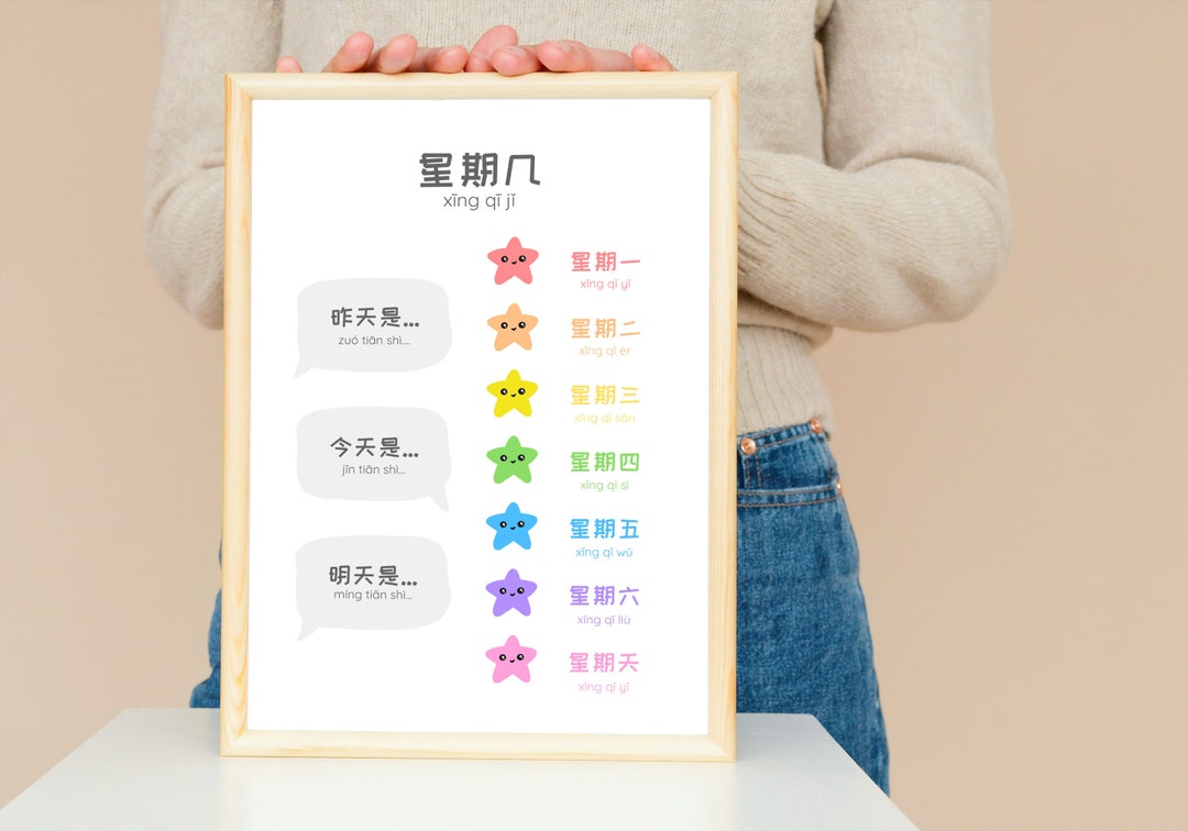 Chinese Days of the Week Poster: Bilingual Learning Wall Art (digital ...