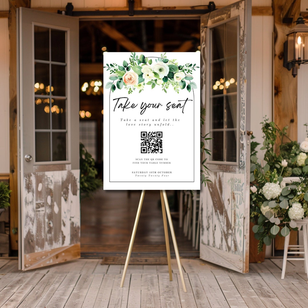 Wedding Seating Chart SVG, Wedding Greenery, QR Code, Sage Green ...