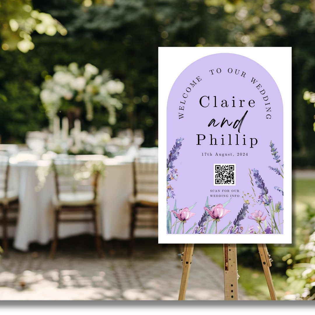 Wedding Welcome Sign, SVG, QR Code, Acrylic Wedding Sign, Wildflowers ...