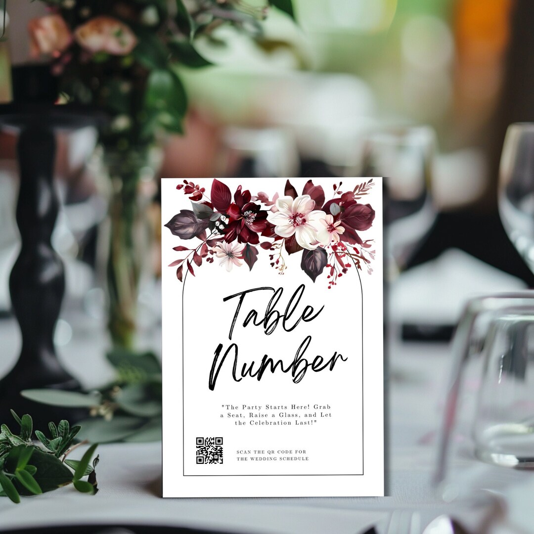 Wedding Table Number Template, Wedding Table Numbers With QR Code ...