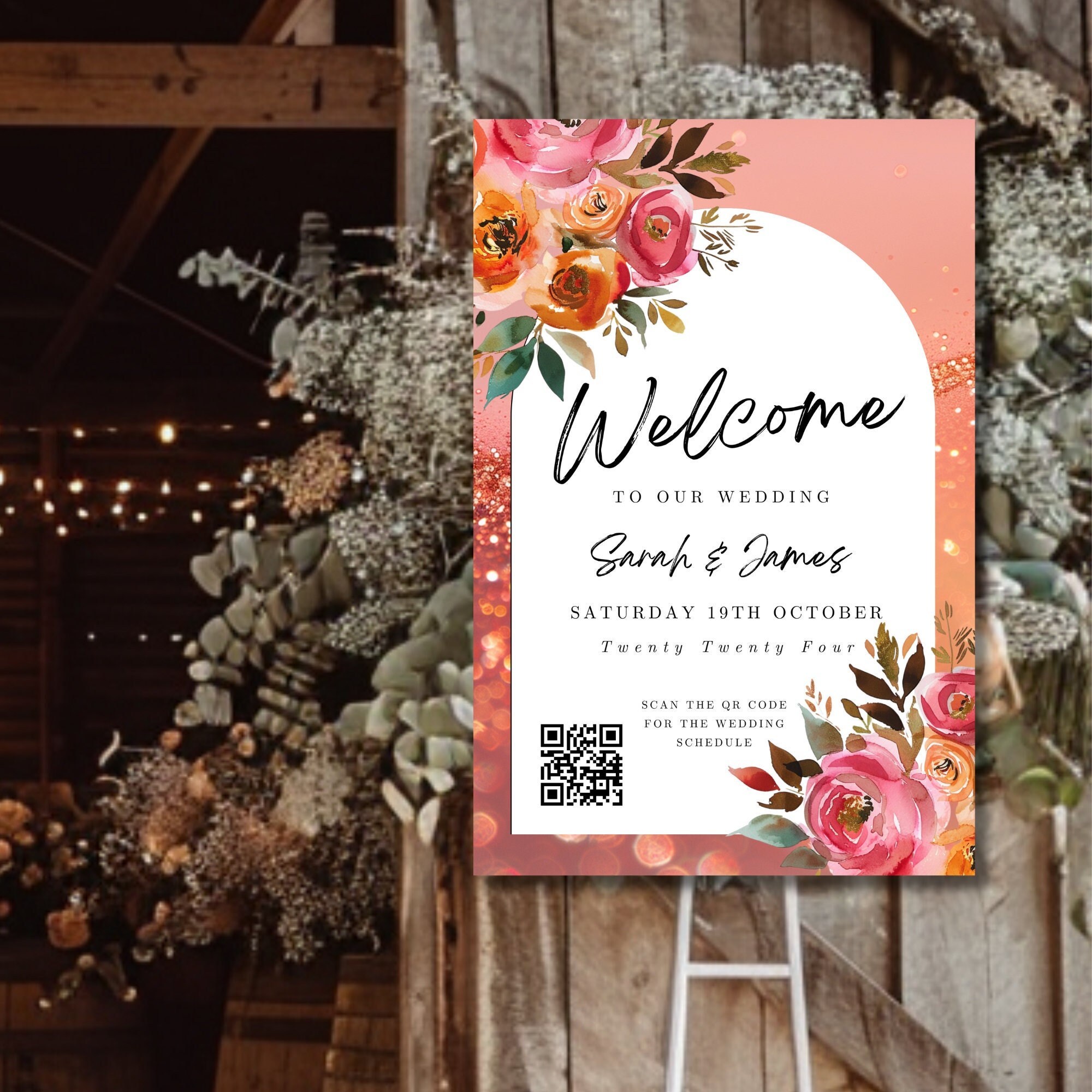Wedding Sign QR Code, Wedding Sign SVG, Welcome Sign, Floral, Arch ...