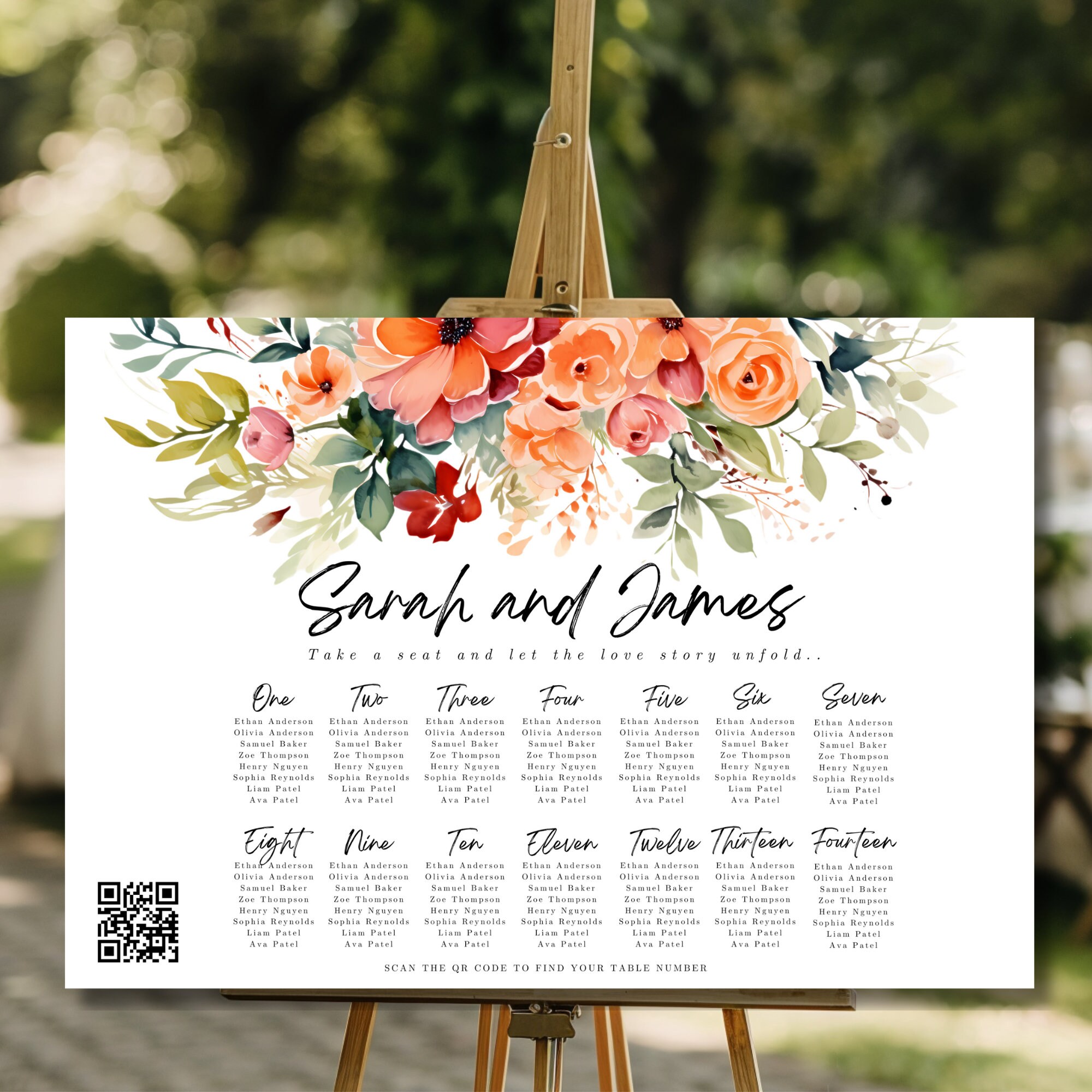 Wedding Seating Chart, SVG, QR Code, Wedding, Floral, Editable, Canva ...