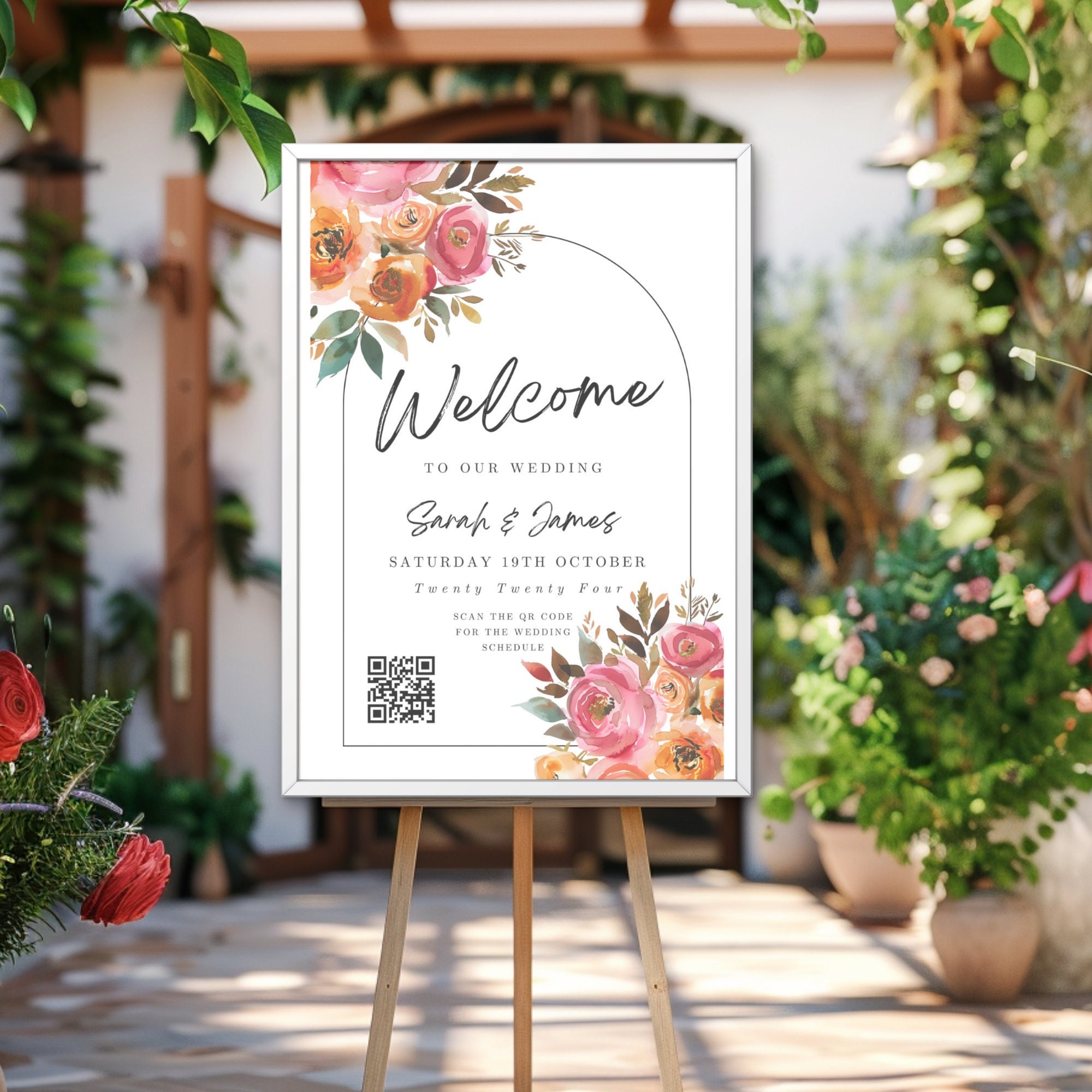 Wedding Sign QR Code, Wedding Sign SVG, Welcome Sign, Rosegold, Floral ...