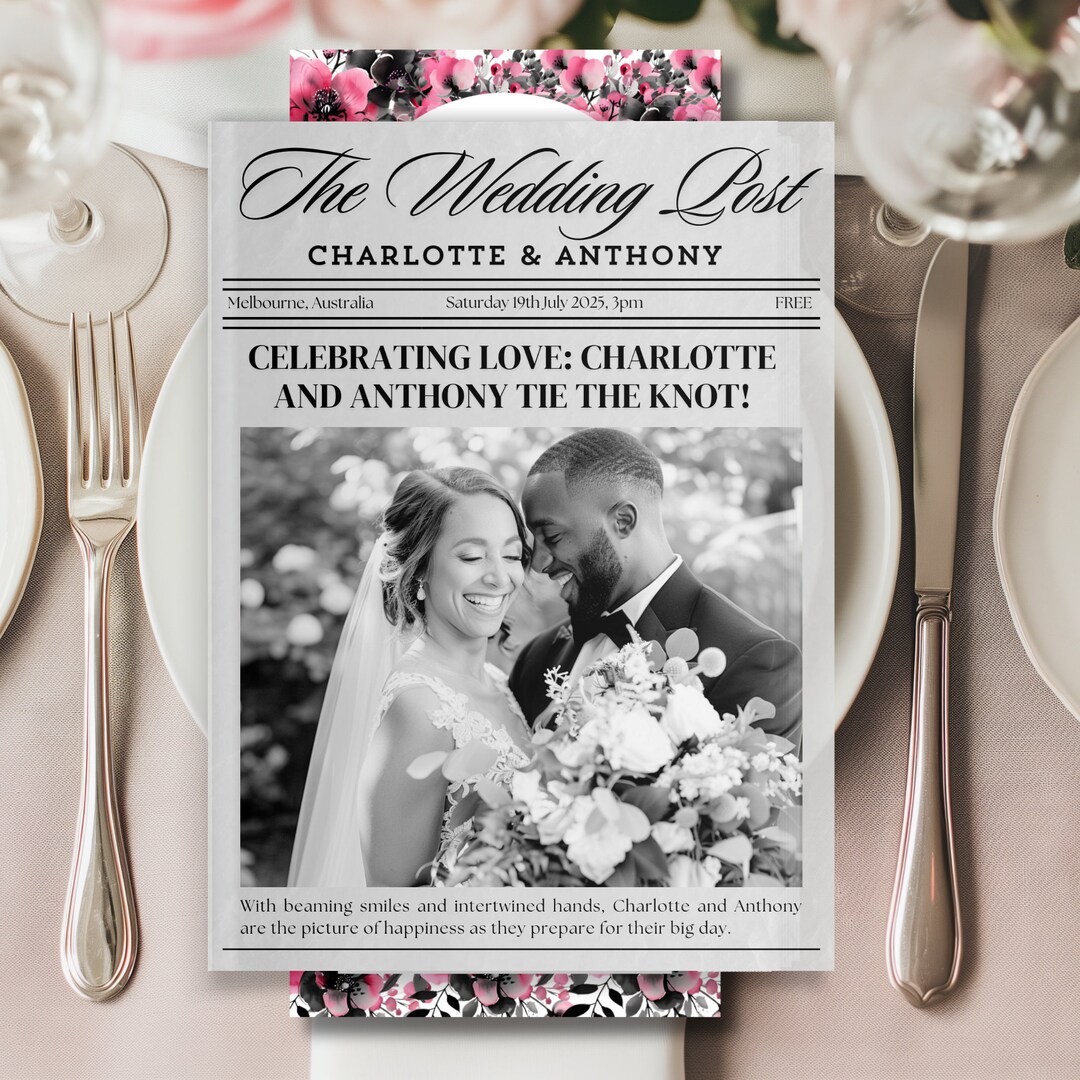 Wedding Newspaper, Newspaper Template, Wedding Program, Wedding ...