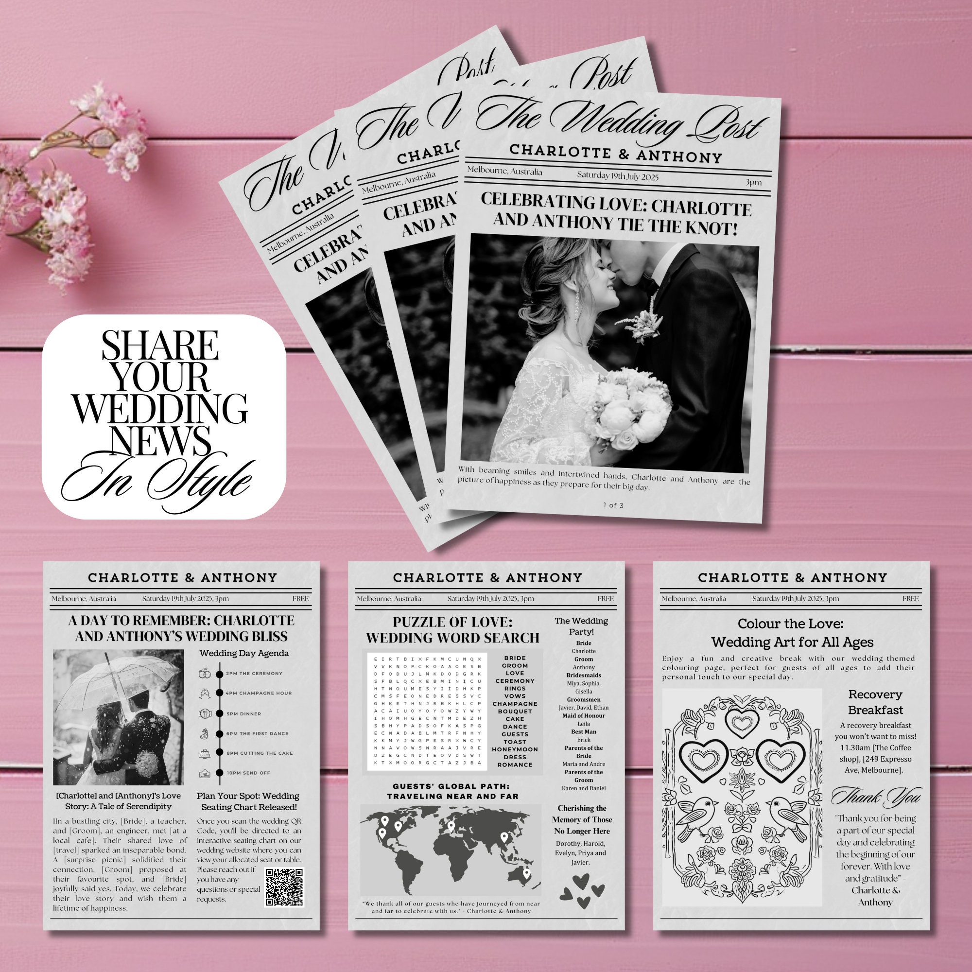 Wedding Newspaper, Newspaper Template, Wedding Program, Wedding ...